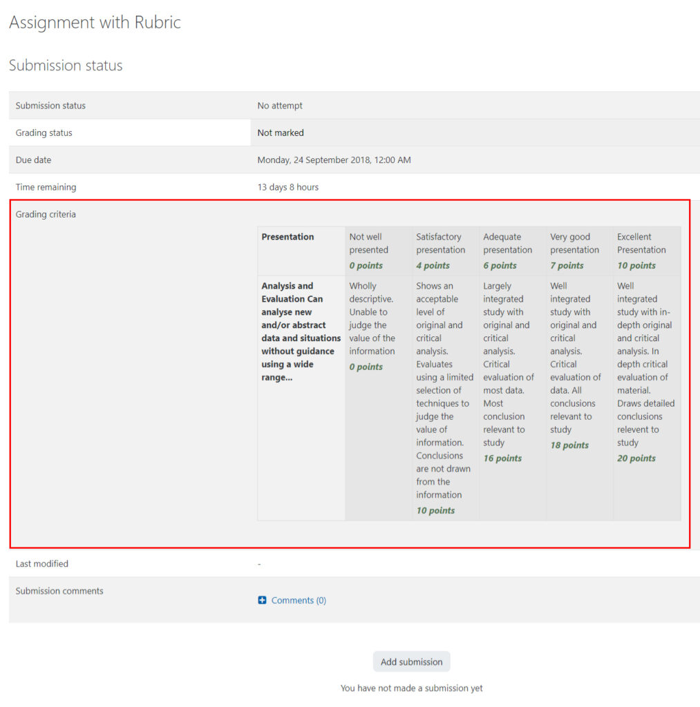 Creating a Rubric with Moodle – Digital Education Help