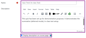 Quiz Activity: Setting up a timed assessment/in-class test in Moodle ...