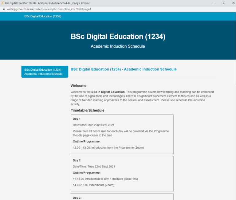 Academic Induction Schedules in Xerte – Digital Education Help