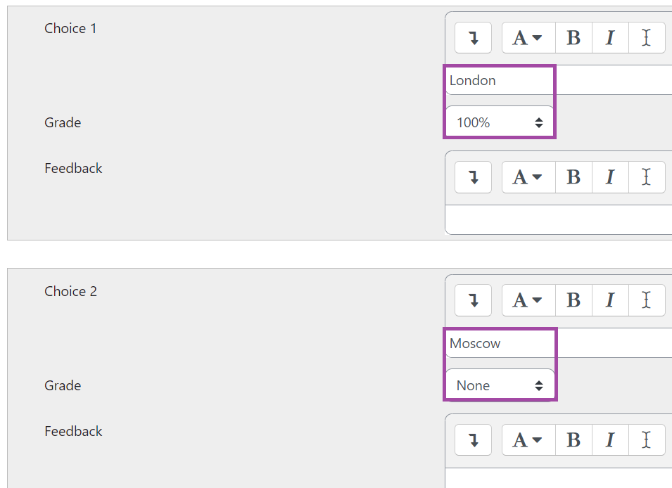Creating multiple choice questions for a Moodle quiz using the Question ...