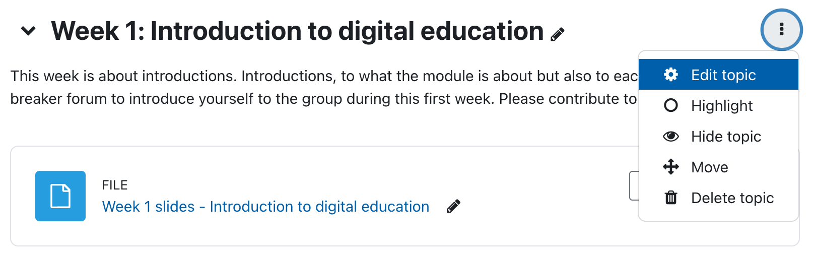 Using and customising sections in a Moodle course – Digital Education Help