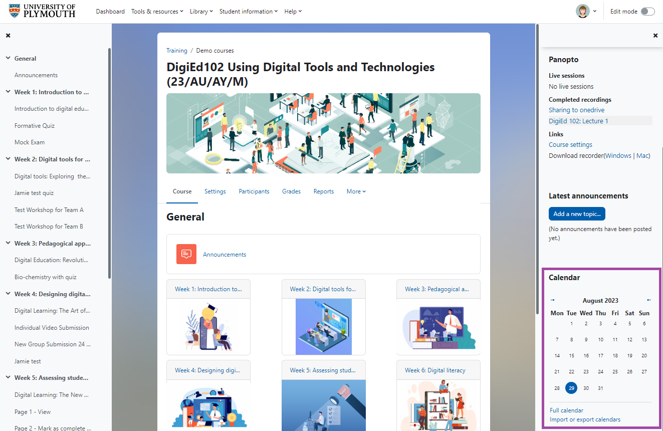 Moodle Calendar – Digital Education Help
